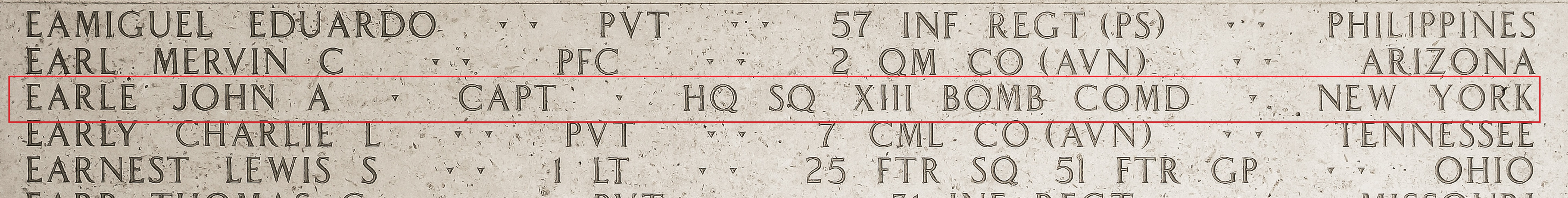 CAPTAIN JOHN AGNEW EARLE; U.S. ARMY AIR FORCE – Honor Norwalk CT veterans