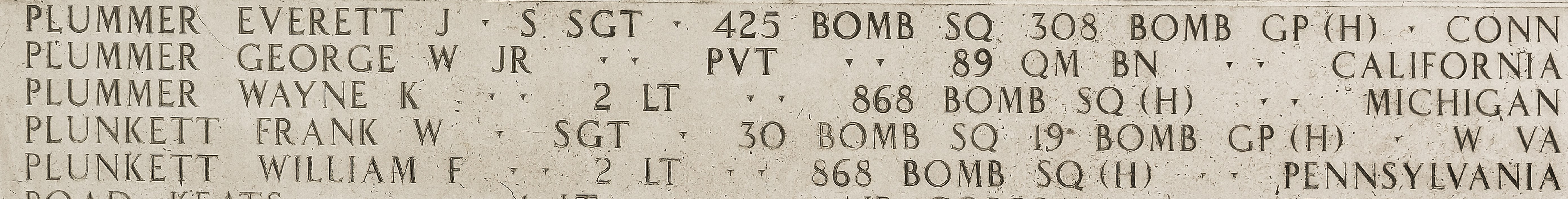 STAFF SERGEANT EVERETT JOSEPH PLUMMER; U.S. ARMY AIR FORCE – Honor ...