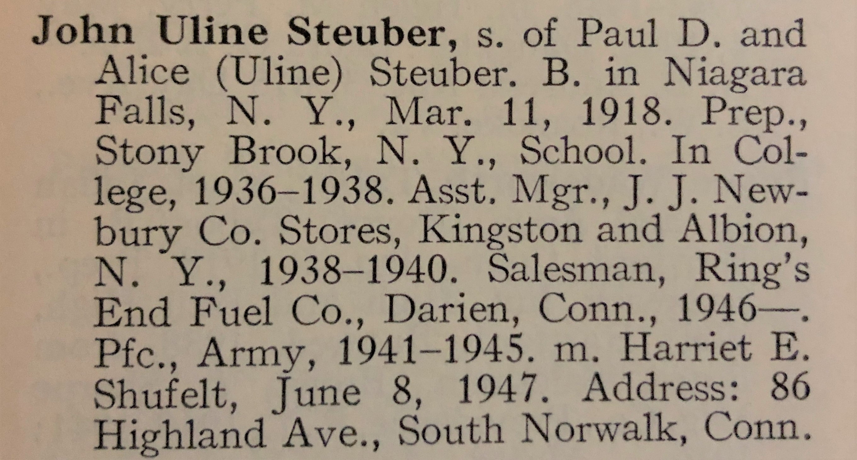 PRIVATE FIRST CLASS JOHN ULINE STEUBER; U.S. ARMY – Honor Norwalk CT ...